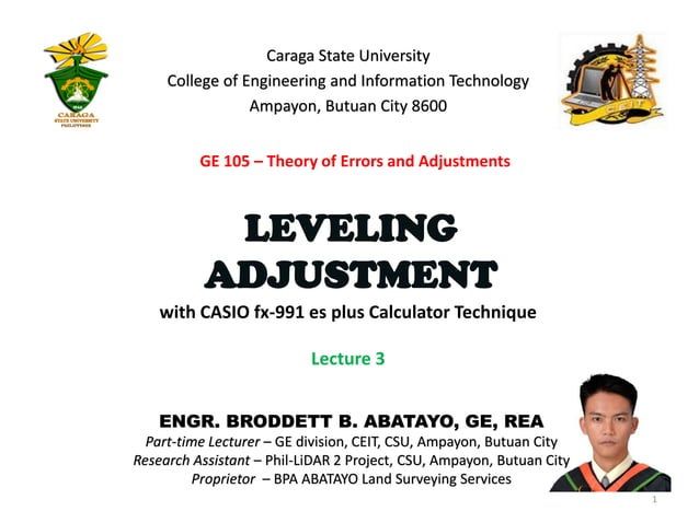 Ge 105 lecture 3 (LEVELING ADJUSTMENT) by: Broddett B. Abatayo | PDF ...