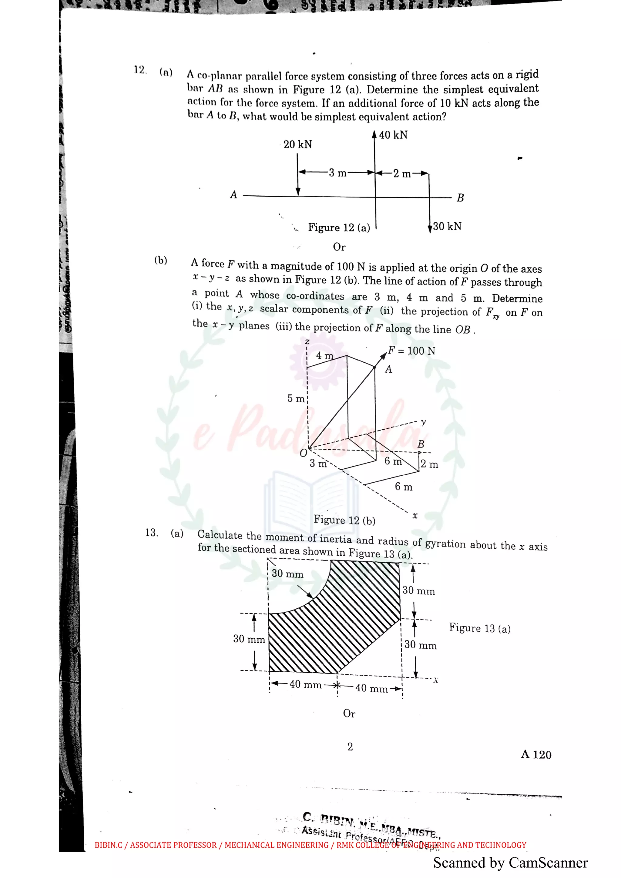 Ge 131 engineering mechanics anna university january 2003 - solved ...