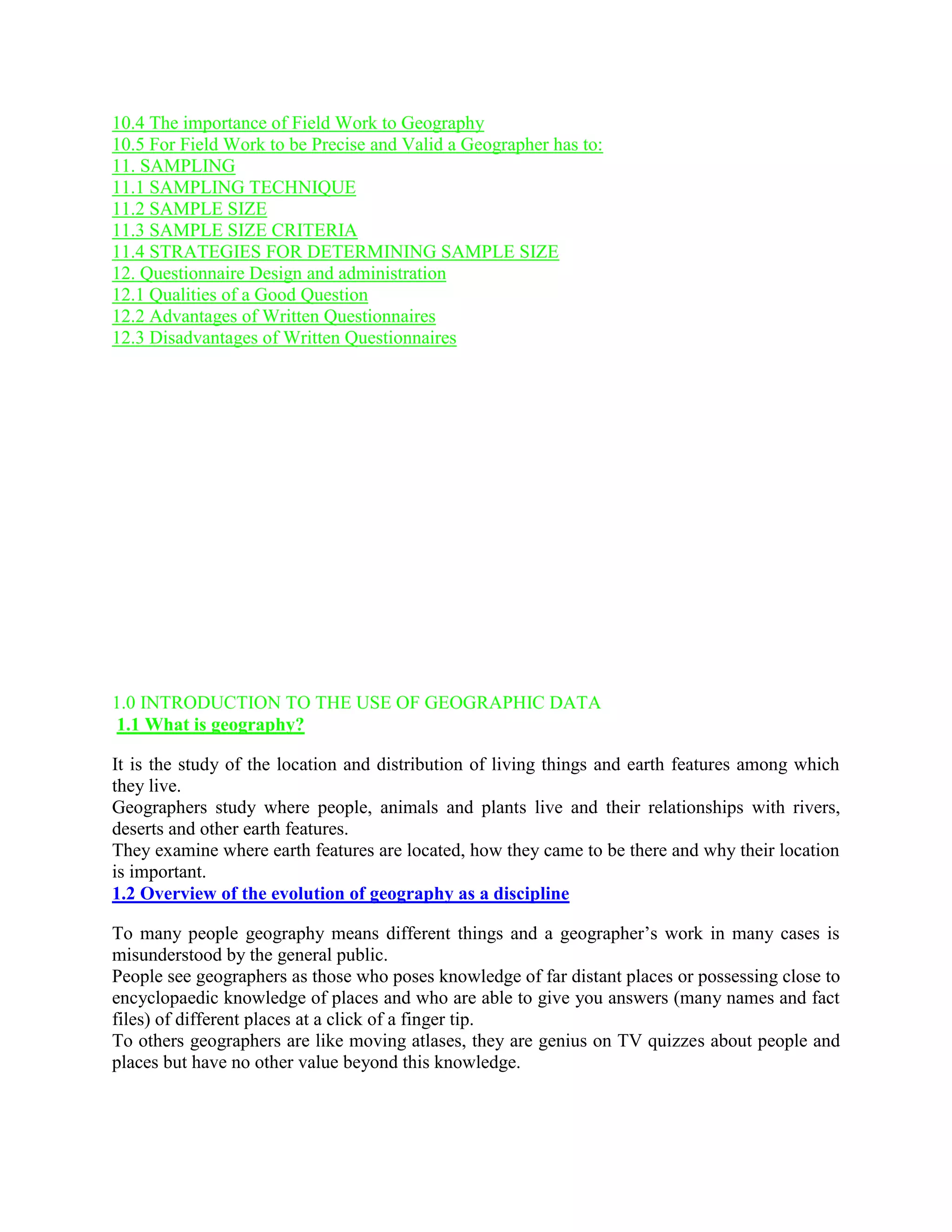 Ge 249 research methods in geography | DOCX
