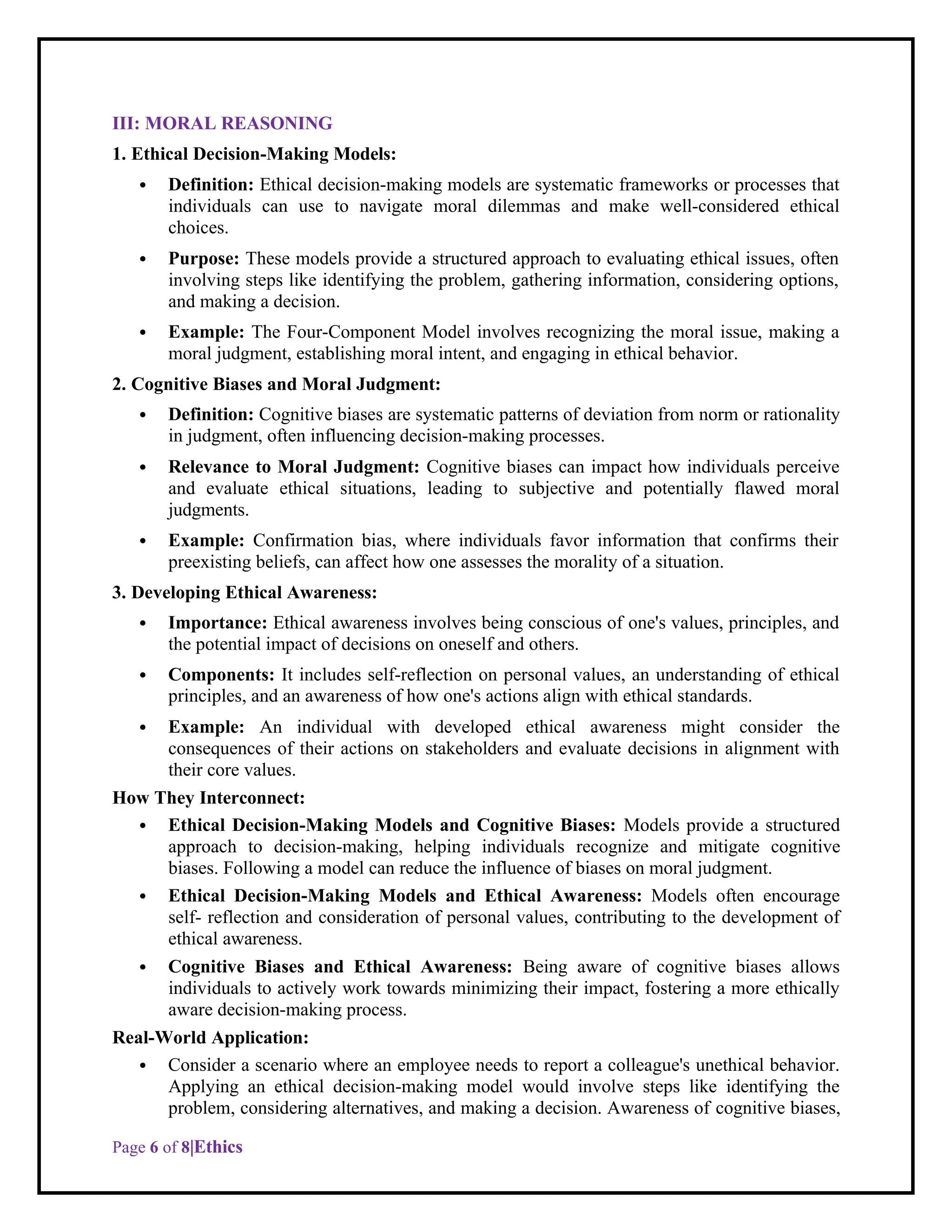 ethics decision making and awareness worksheet | DOCX
