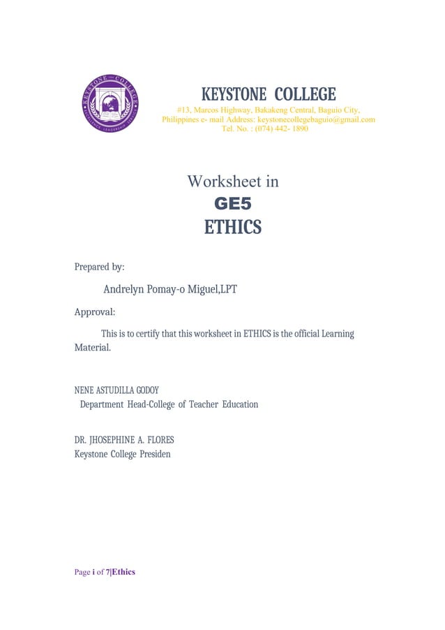 ethics decision making and awareness worksheet | DOCX