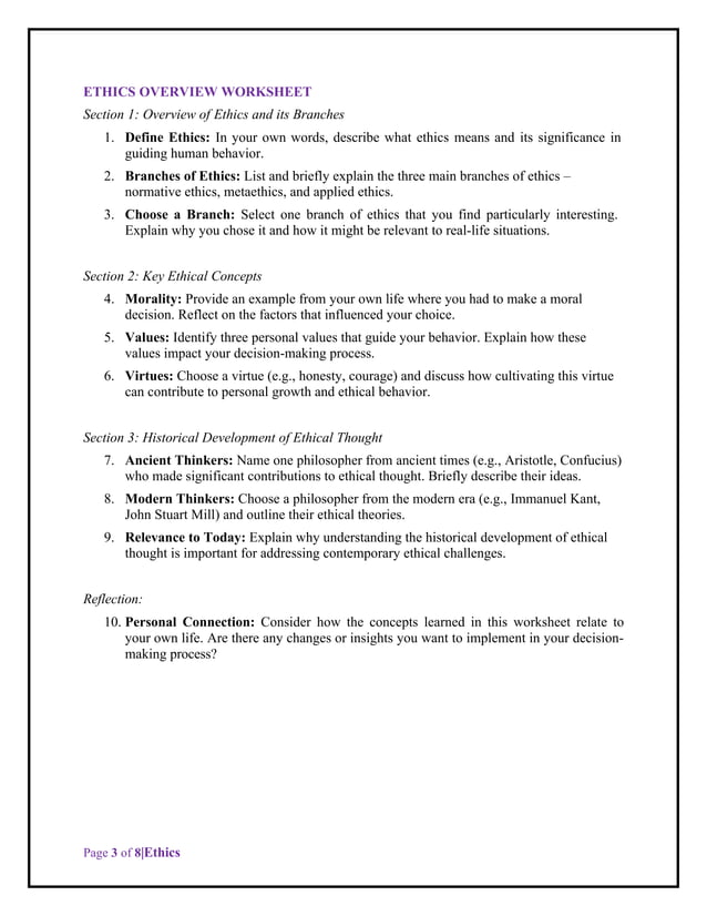 ethics decision making and awareness worksheet | DOCX