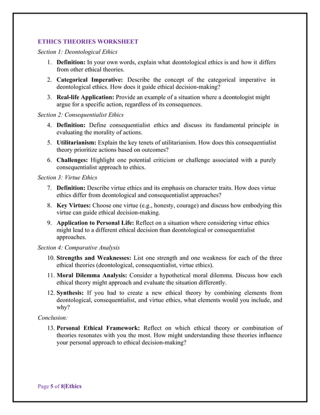 ethics decision making and awareness worksheet | DOCX