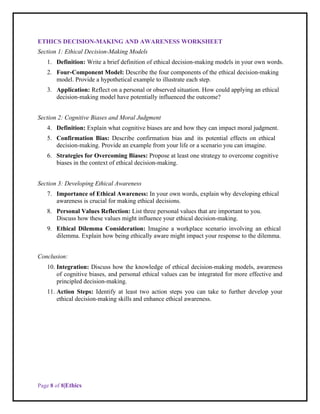 ethics decision making and awareness worksheet | DOCX