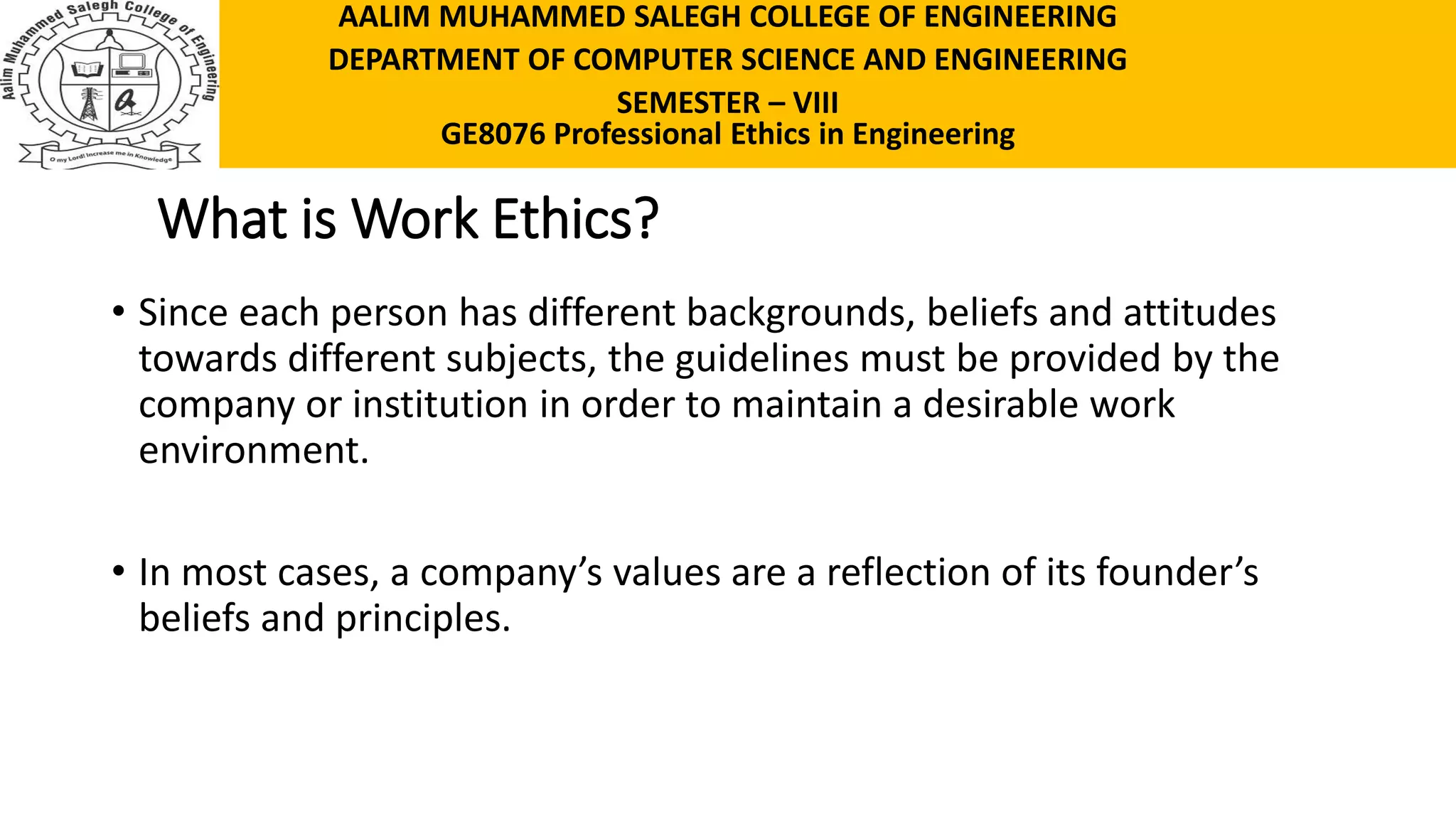 GE8076_PEE_UNIT - I T3 Work ethic.pptx | Undergraduate Education ...