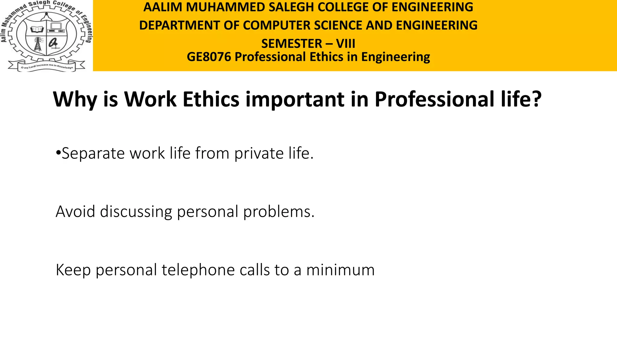GE8076_PEE_UNIT - I T3 Work ethic.pptx | Undergraduate Education ...