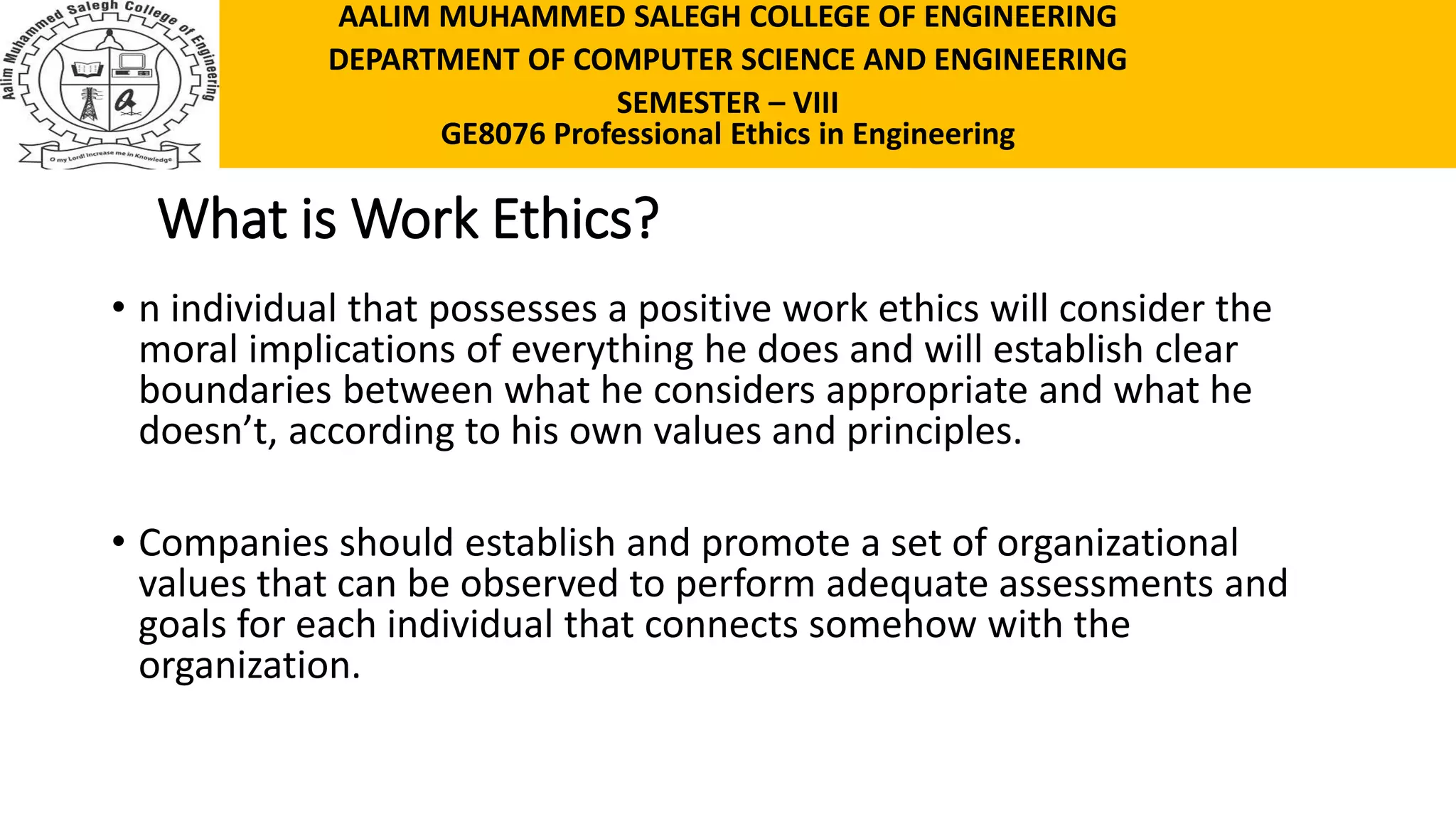 GE8076_PEE_UNIT - I T3 Work ethic.pptx | Undergraduate Education ...