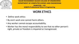 GE8076_PEE_UNIT - I T3 Work ethic.pptx | Undergraduate Education | College Education