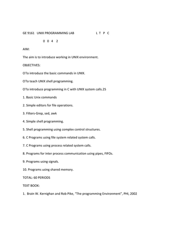 Ge 9161 unix programming lab | DOC