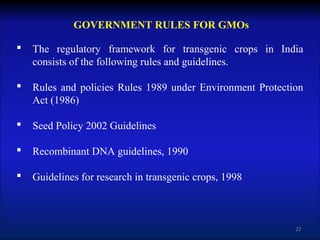 transgenic crops and their regulatory system | PPT