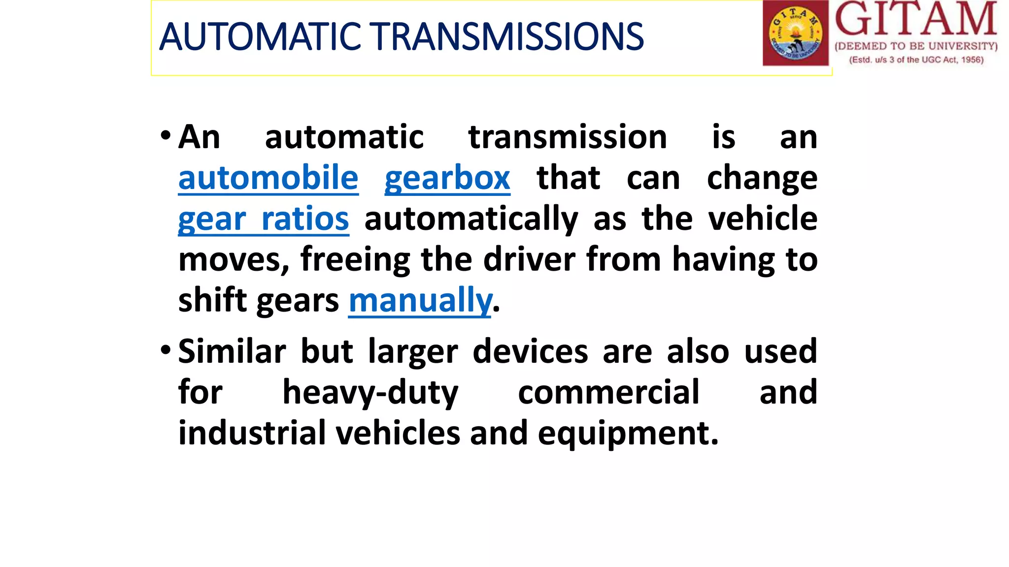 Gear box- transmission system of automobiles | PPTX