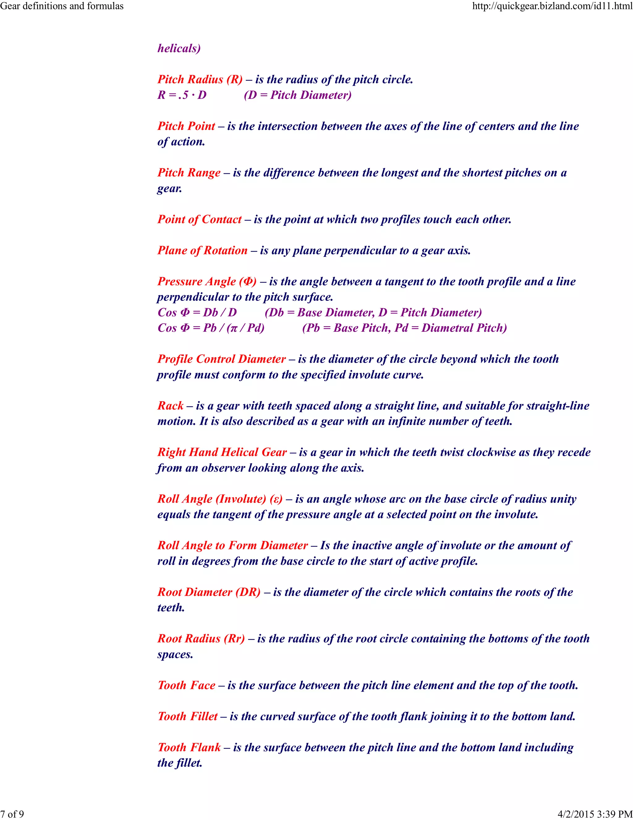 Gear definitions and formulas | PDF