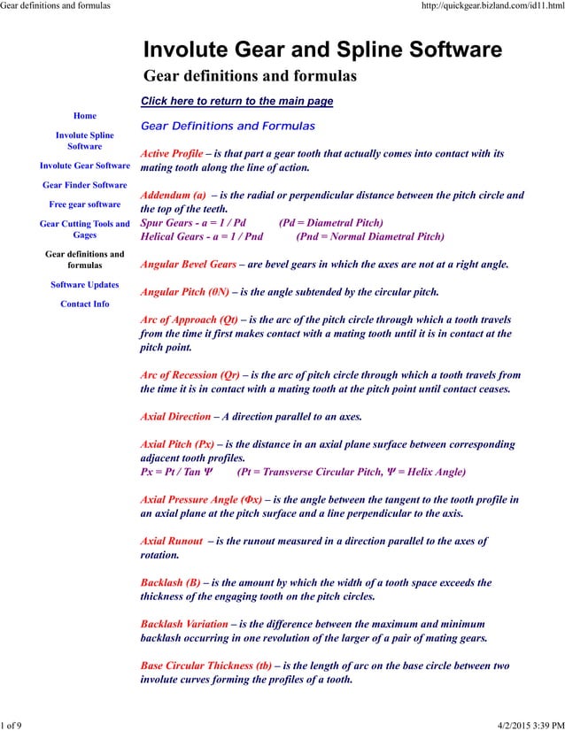 Gear definitions and formulas | PDF