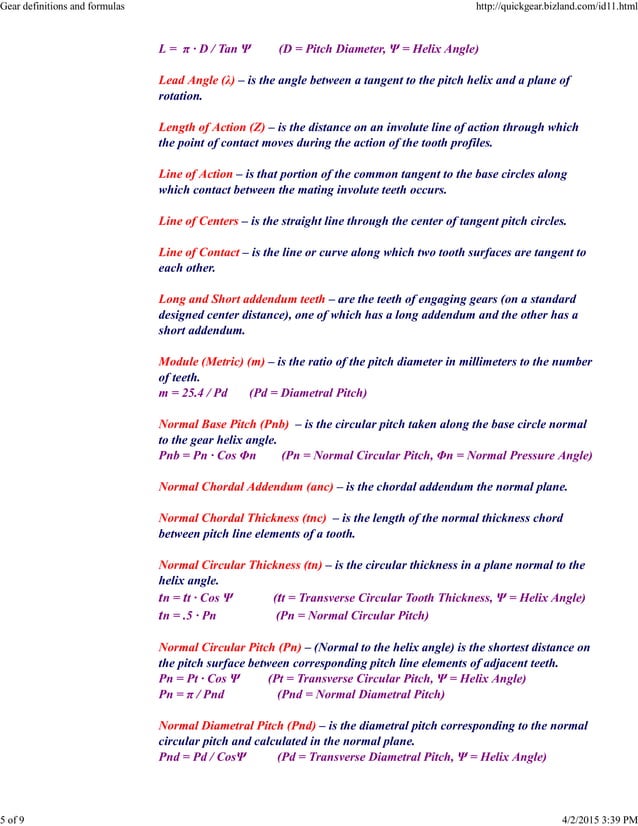 Gear definitions and formulas | PDF