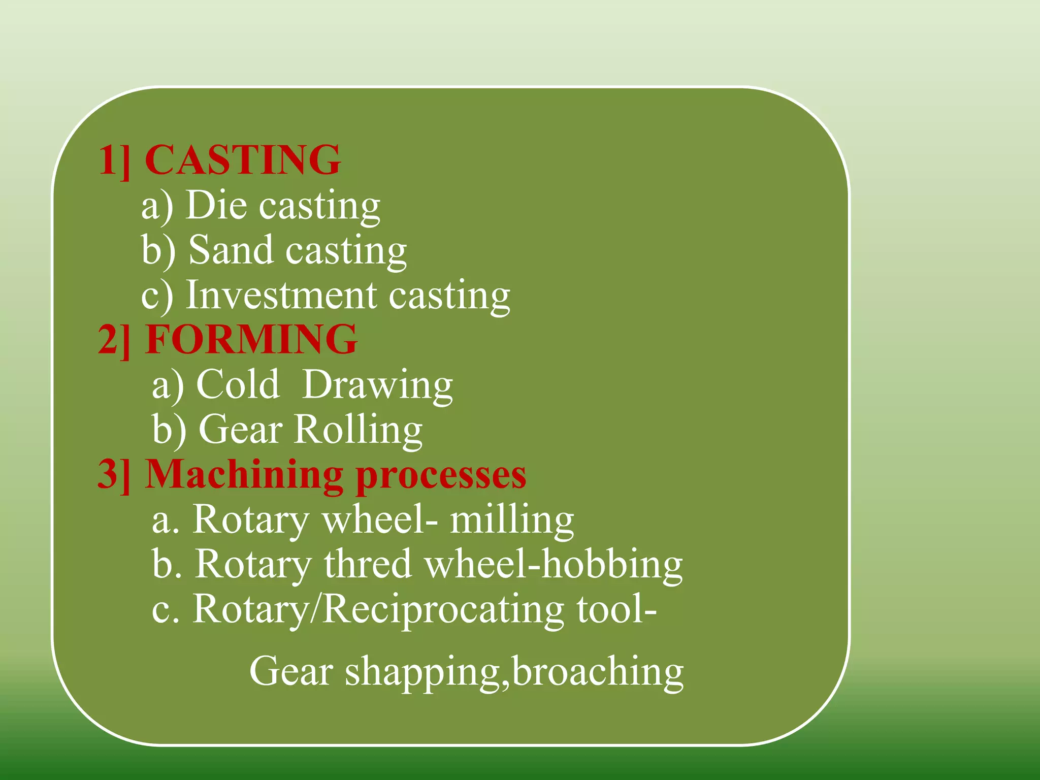 Gear manufacturing methods | PPTX