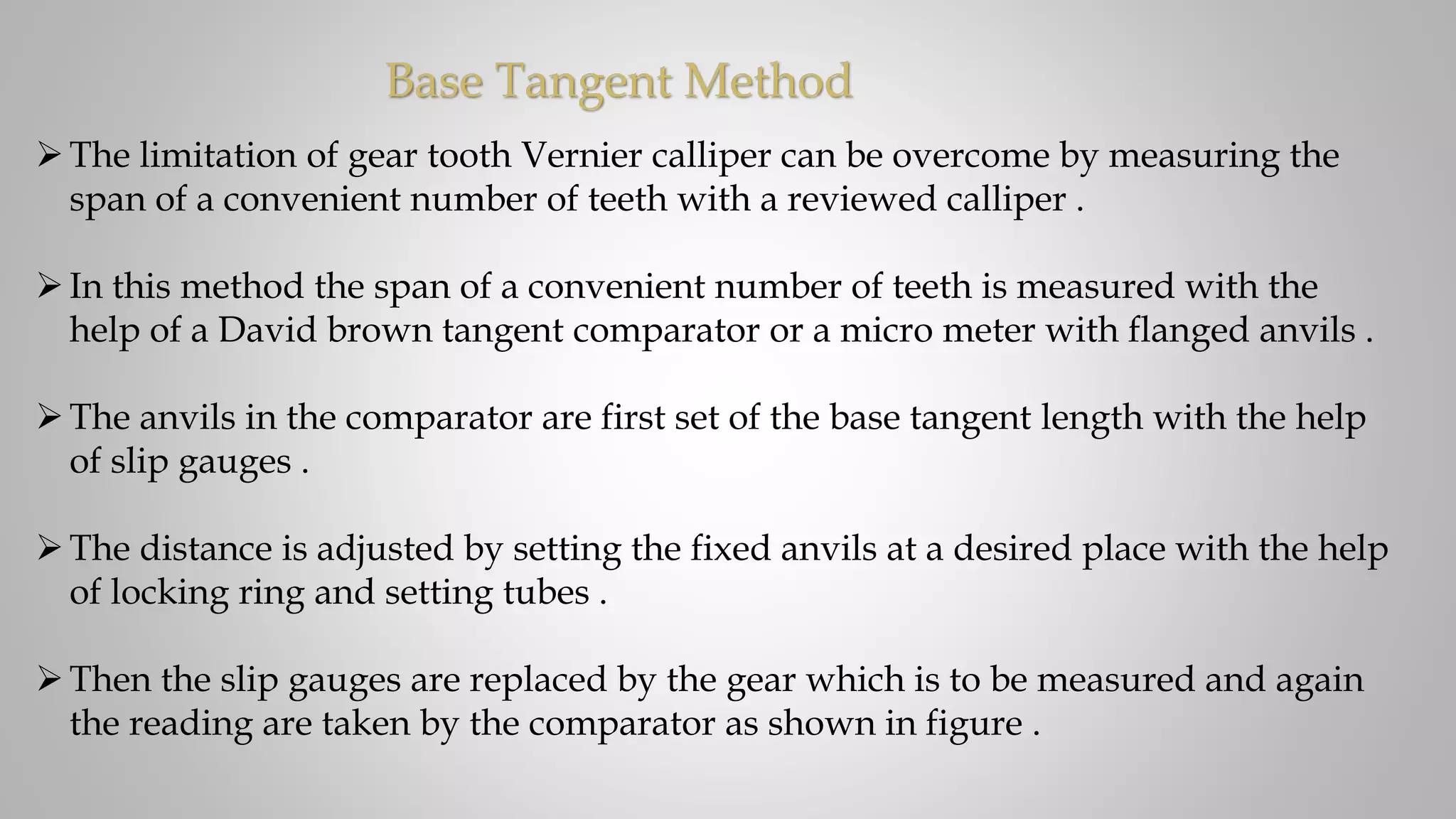 Gear measurements:- MECHANICAL MEASUREMENTS AND METROLOGY | PPTX