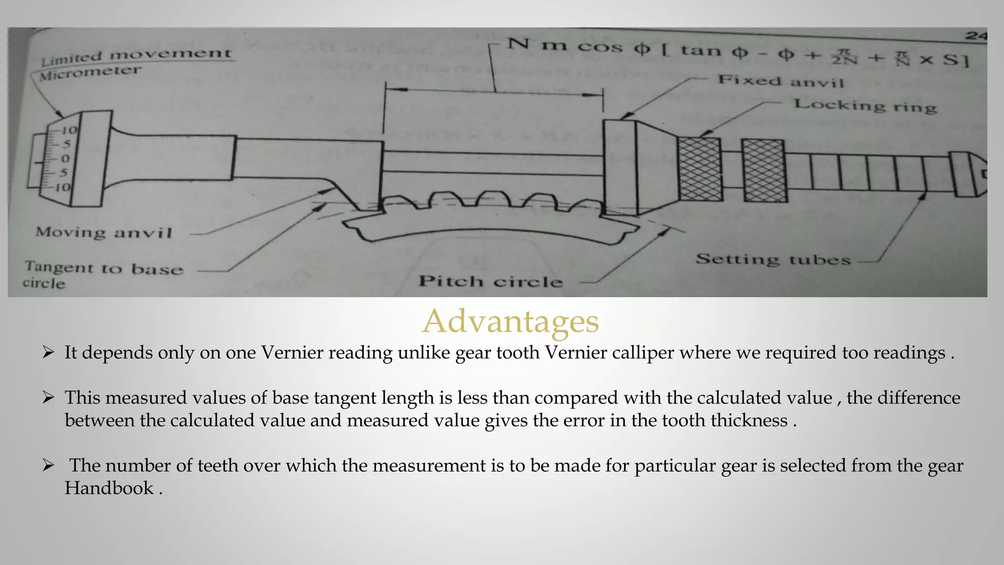 Gear measurements:- MECHANICAL MEASUREMENTS AND METROLOGY | PPTX