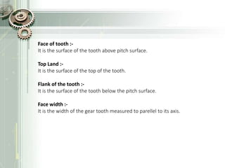 Gear terminology Mechanical 3rd Sem GTU | PPTX