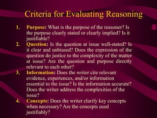 Dimensions of Critical thinking reasoning | PPT