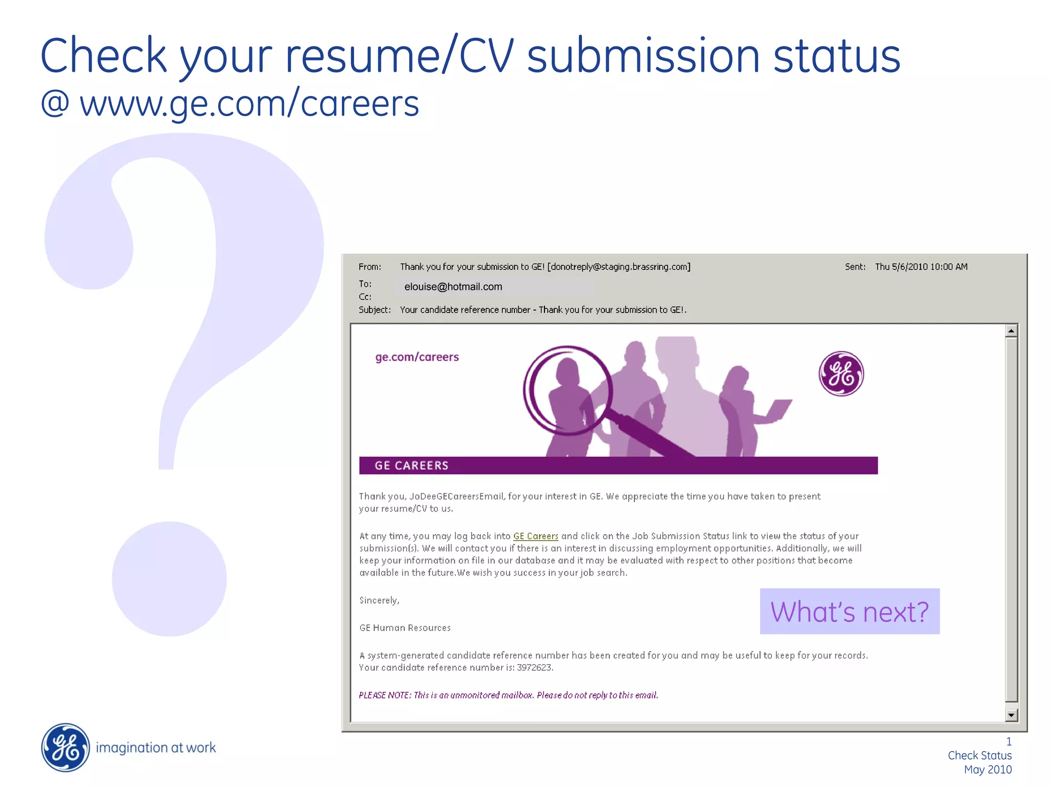 GECareers - Check your application status | PDF