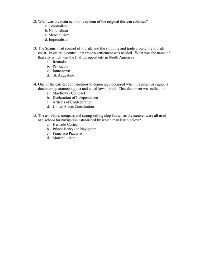 Alabama High School Grad Exam (History) ch 1 Test | PDF