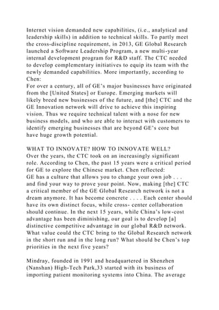 GE CHINA TECHNOLOGY CENTER EVOLVING ROLE IN GLOBAL INNOVATIONHa.docx