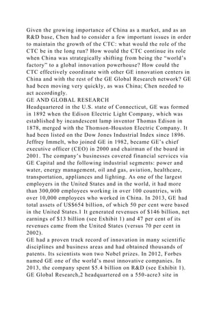 GE CHINA TECHNOLOGY CENTER EVOLVING ROLE IN GLOBAL INNOVATIONHa.docx