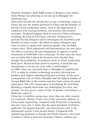 GE CHINA TECHNOLOGY CENTER EVOLVING ROLE IN GLOBAL INNOVATIONHa.docx ...