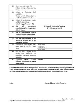 Tender Document for Solar Power Plant in Gujarat Part 1 | PDF