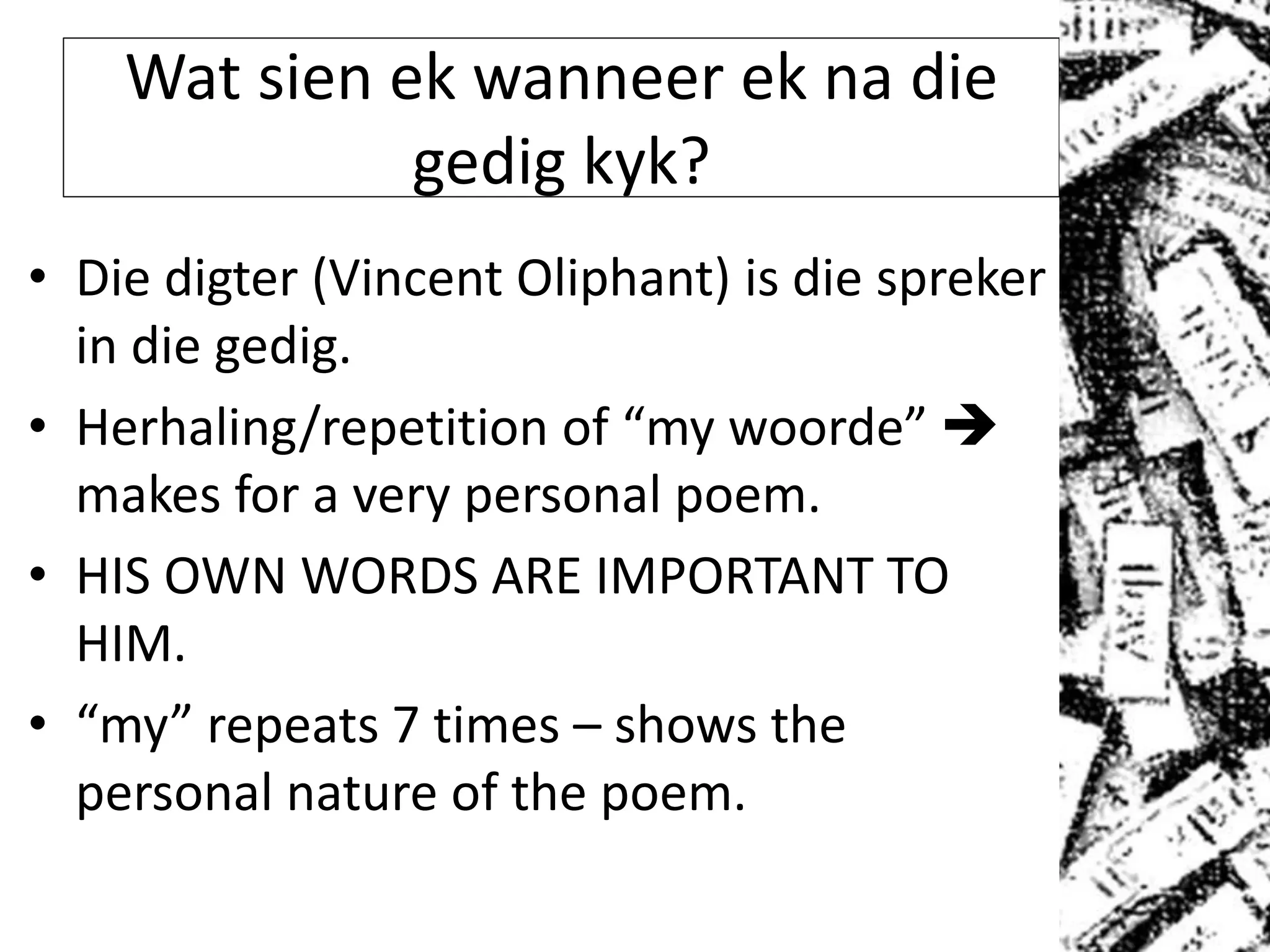 Gedig Woorde Graad 10 Afrikaans Eerste Addisionele taal | PPTX