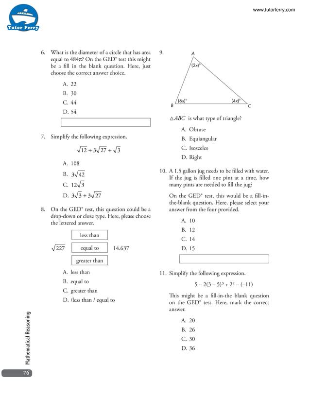 Ged Mathematical Test | PDF