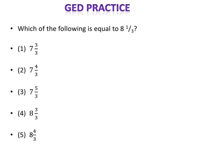 8:00 GED Math Wednesday Fractions | PPTX