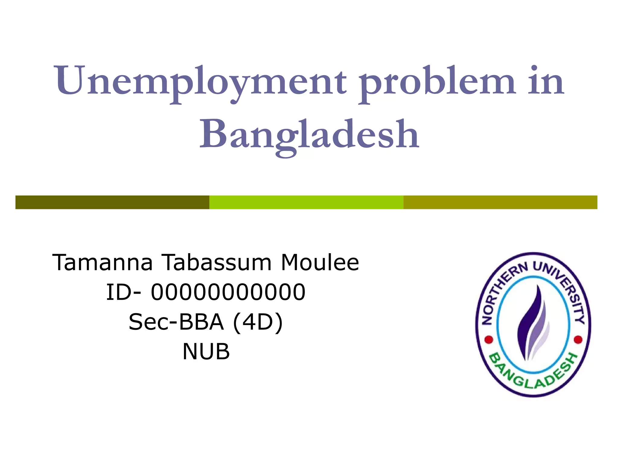 UNEMPLOYMENT PROBLEM IN BANGLADESH PRESENTATION | PPT