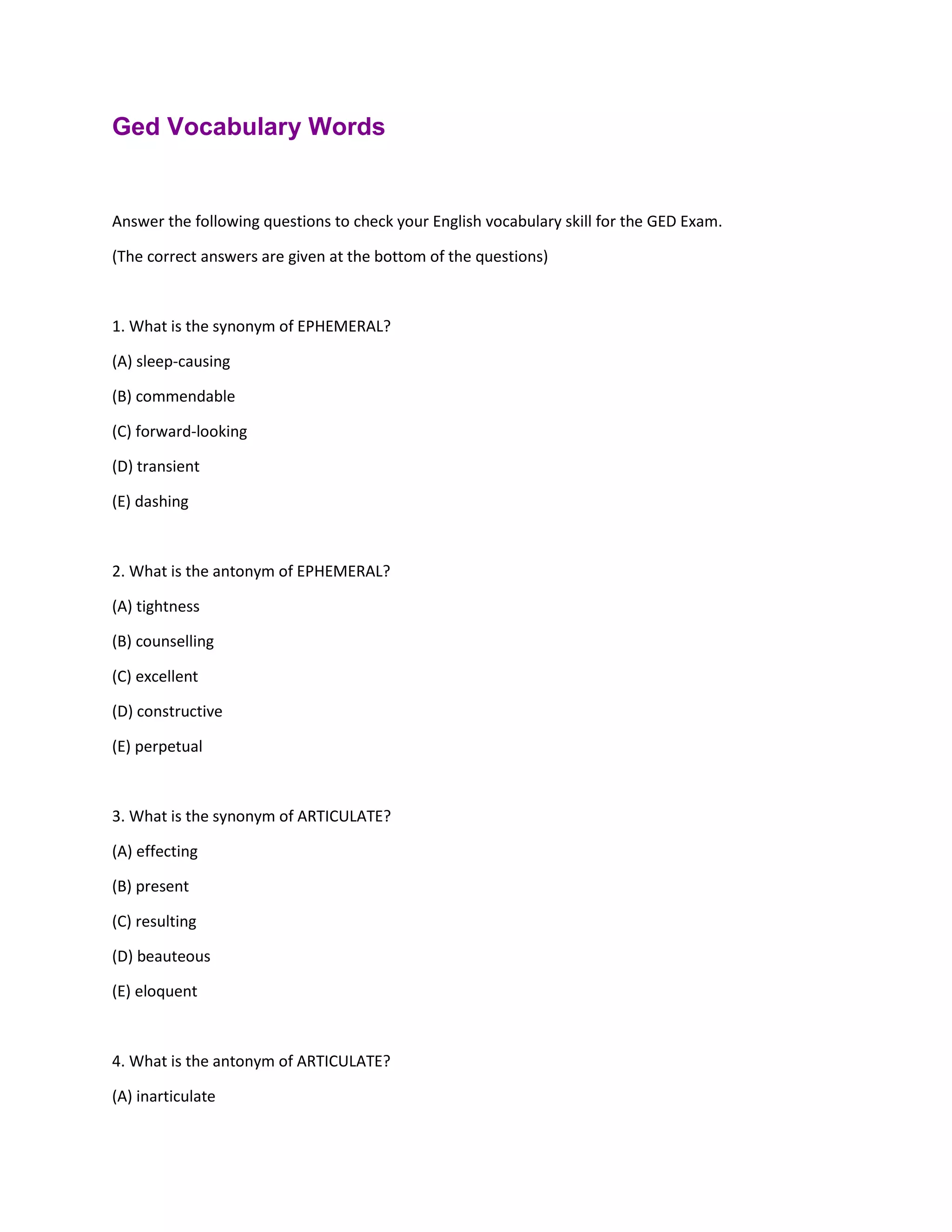 Ged Vocabulary Words | PDF