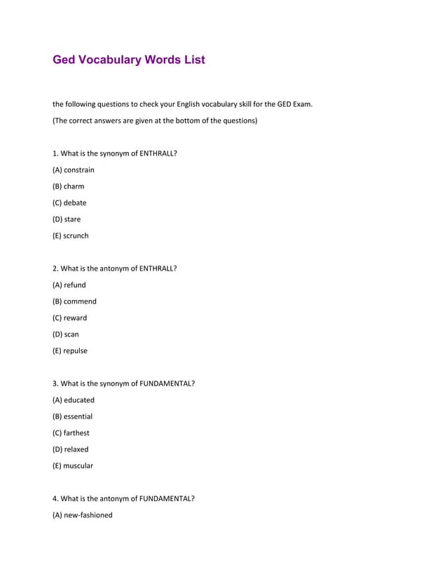 Ged Vocabulary Words List | PDF