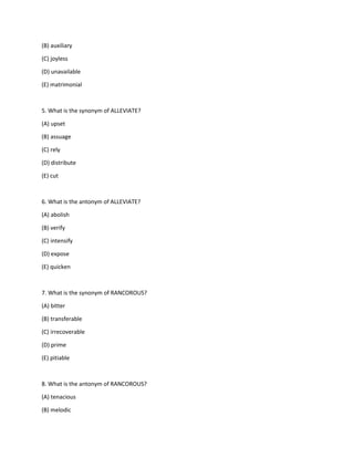 Ged Vocabulary Words List | PDF