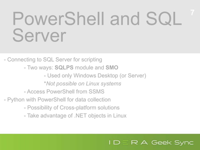 Geek Sync | Using PowerShell with Python and SQL Server | PPT