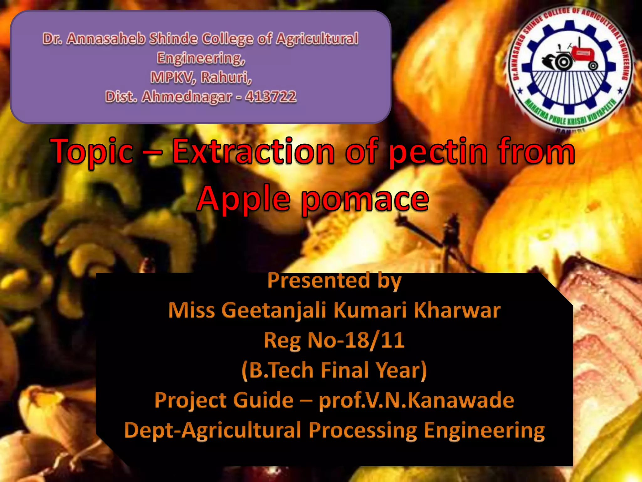 preparation of pectin from apples | PPTX