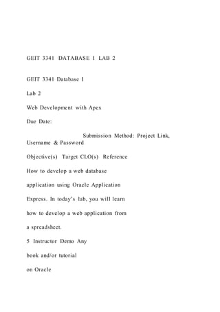 GEIT 3341 DATABASE I LAB 2 GEIT 3341 Database I | PDF