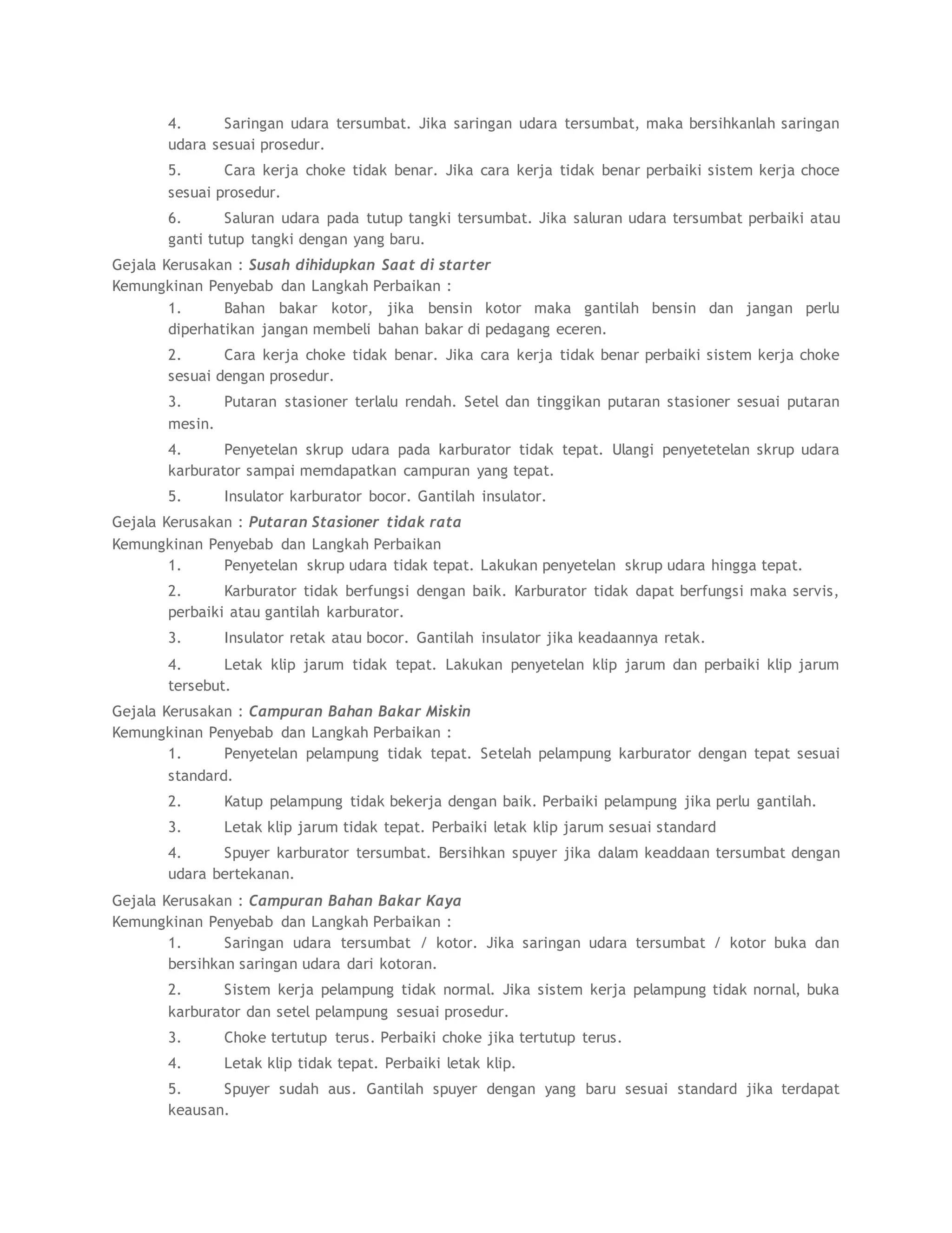 Gejala kerusakan sepeda motor | DOCX