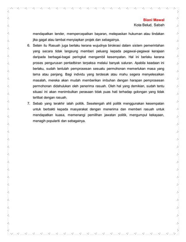 GEJALA RASUAH : MAKSUD, PUNCA, KESAN NEGATIF DAN CARA MENANGANINYA | DOCX