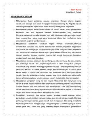 GEJALA RASUAH : MAKSUD, PUNCA, KESAN NEGATIF DAN CARA MENANGANINYA | DOCX