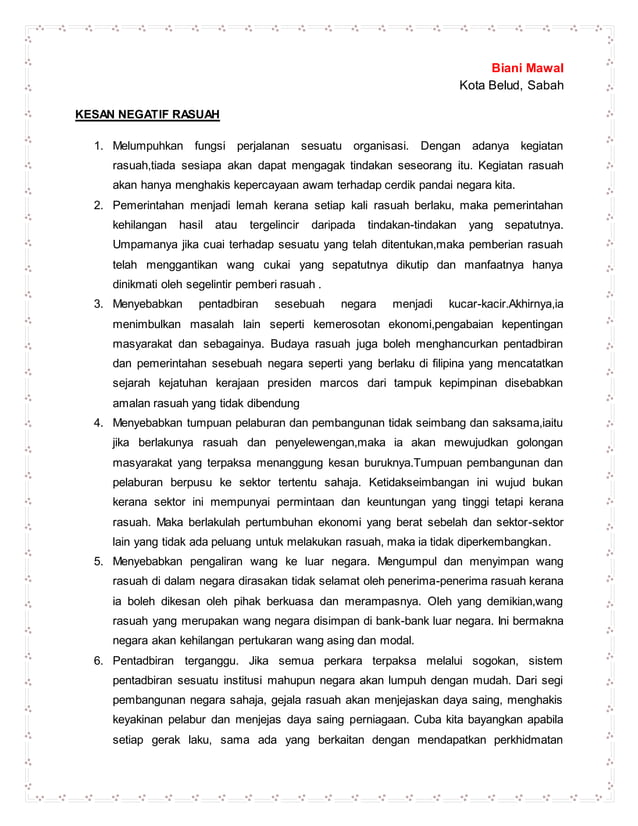 GEJALA RASUAH : MAKSUD, PUNCA, KESAN NEGATIF DAN CARA MENANGANINYA | DOCX