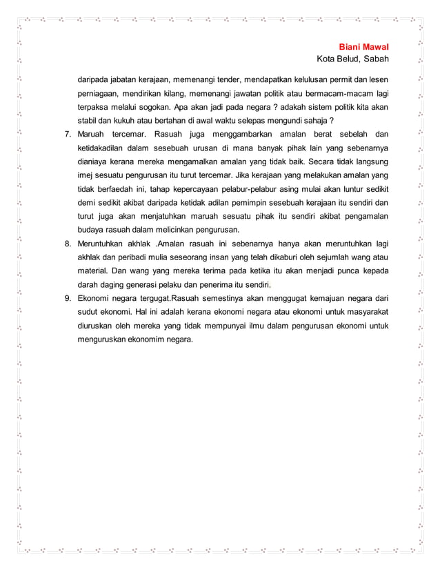 GEJALA RASUAH : MAKSUD, PUNCA, KESAN NEGATIF DAN CARA MENANGANINYA | DOCX