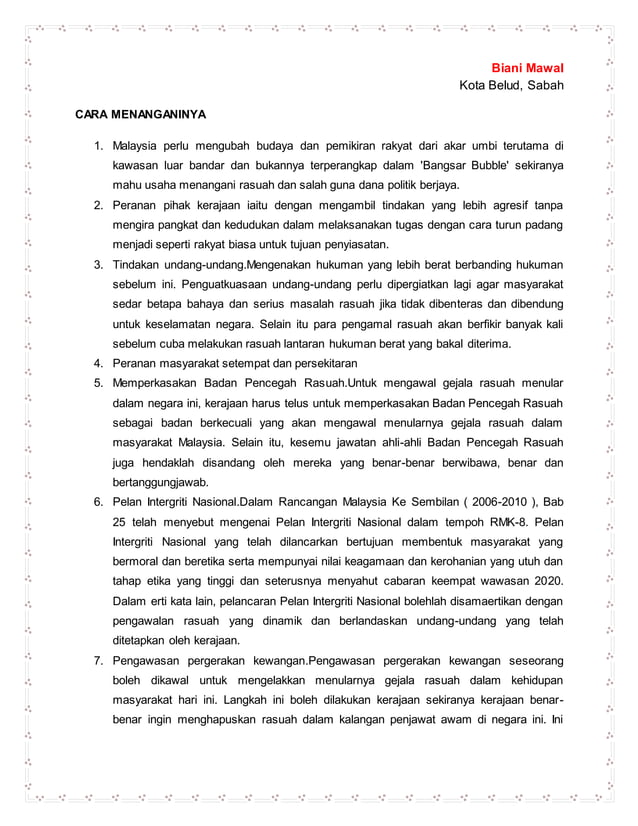 GEJALA RASUAH : MAKSUD, PUNCA, KESAN NEGATIF DAN CARA MENANGANINYA | DOCX