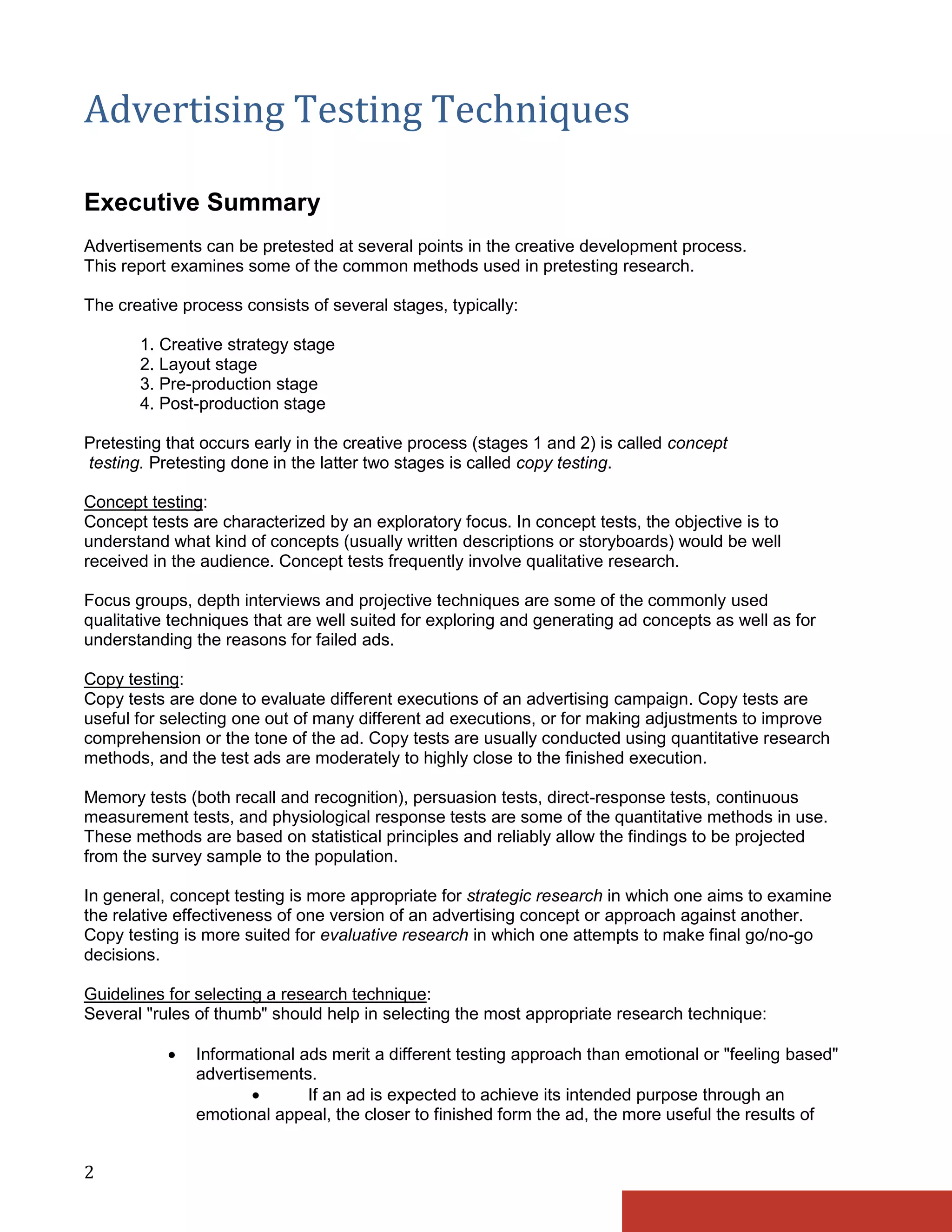 Advertising Testing Techniques | PDF