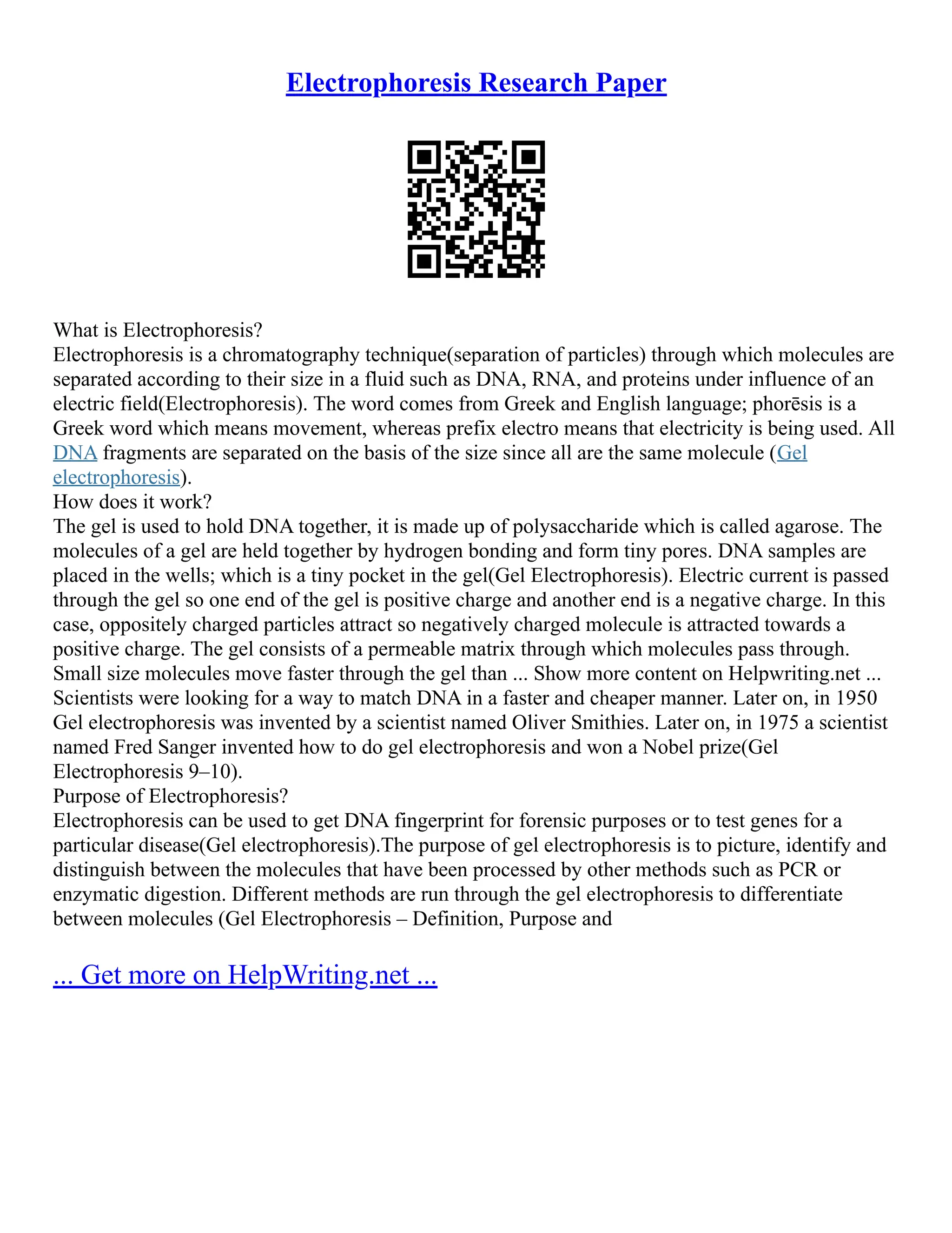 Gel Electrophoresis In Science | PDF