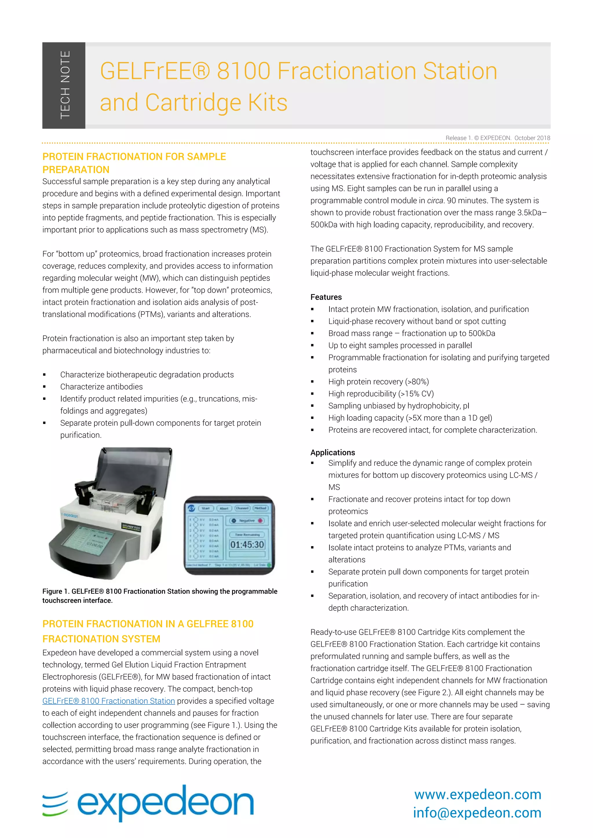 GELFrEE® 8100 Fractionation System Tech Note | PDF