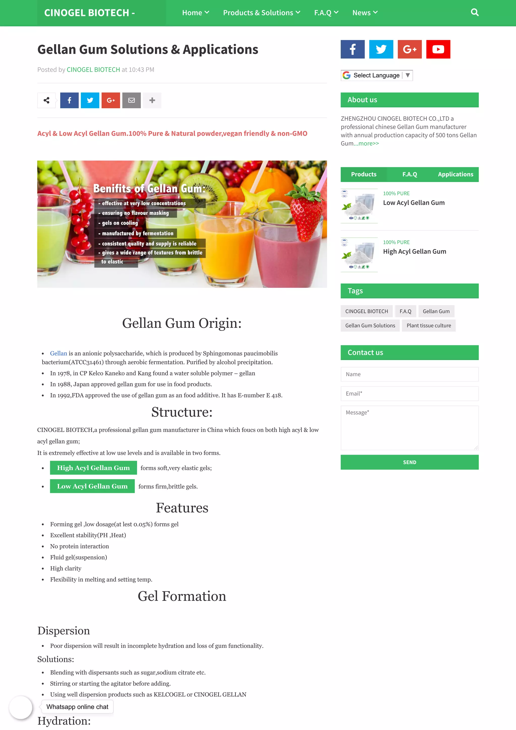 Gellan gum solutions and application - CINOGEL BIOTECH | PDF
