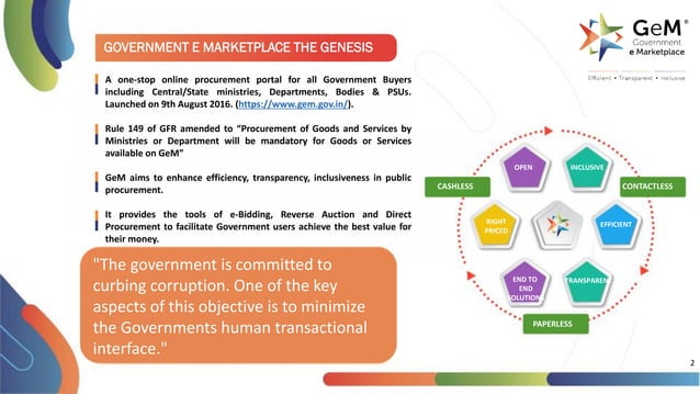 GeM Overview - A DEPARTMENT OF COMMERCE INITIATIVE | PDF